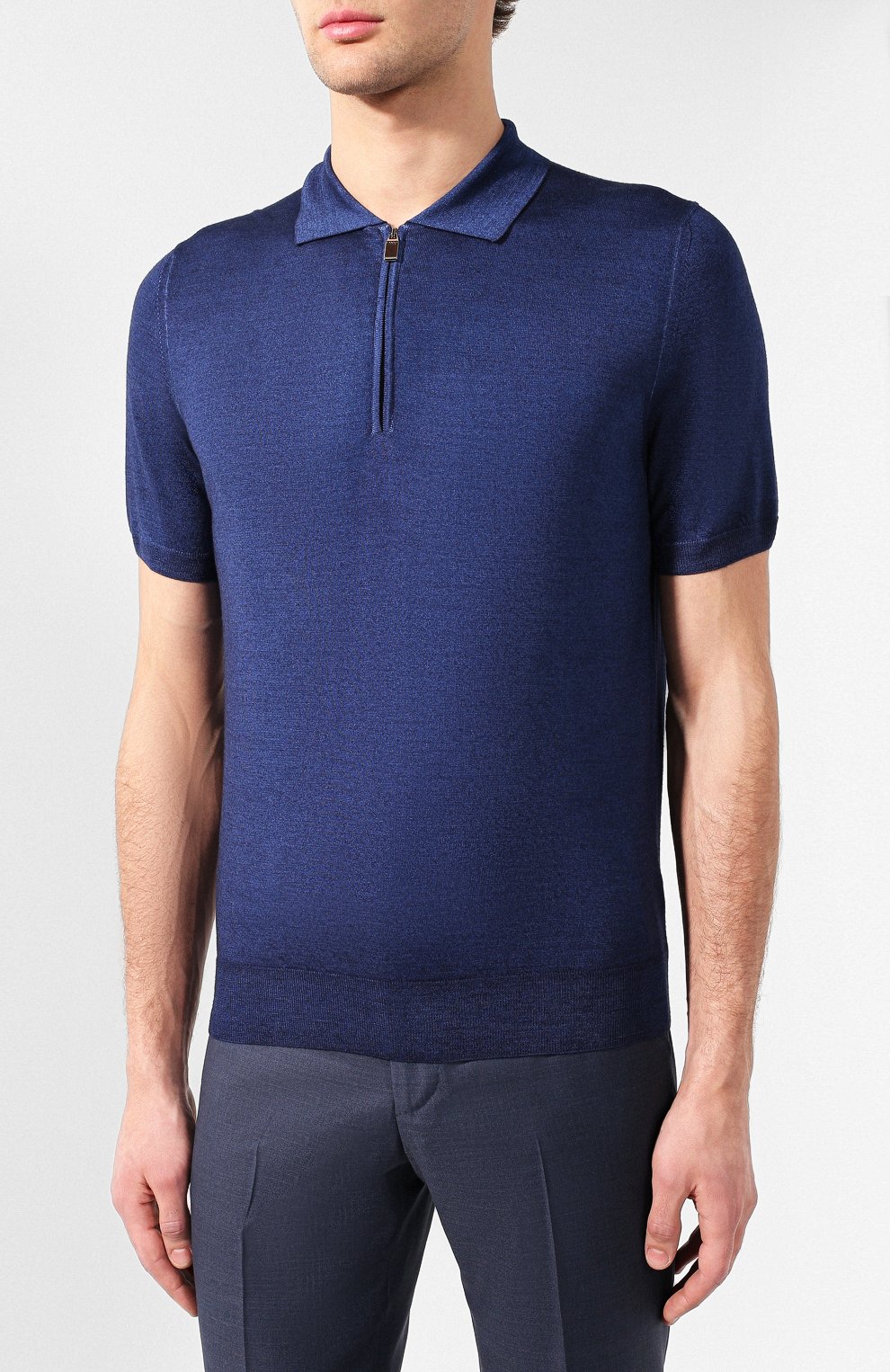 Мужское темно-синее поло из смеси шерсти и шелка CANALI купить в ...