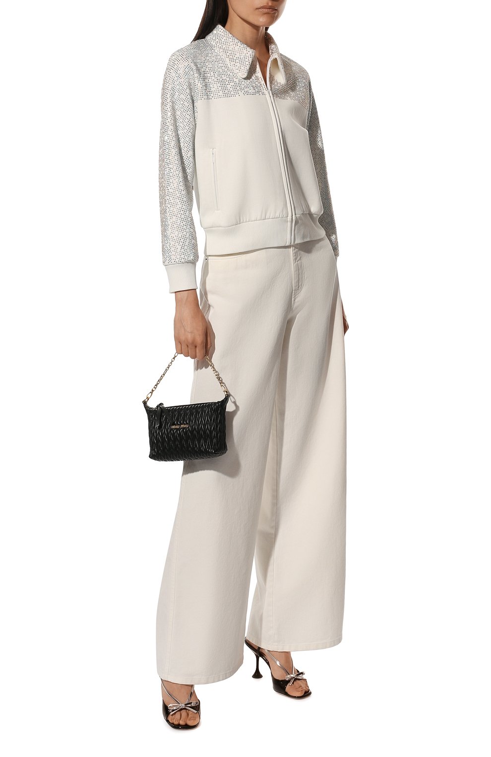 Женская белая куртка с отделкой стразами Miu Miu купить в интернет