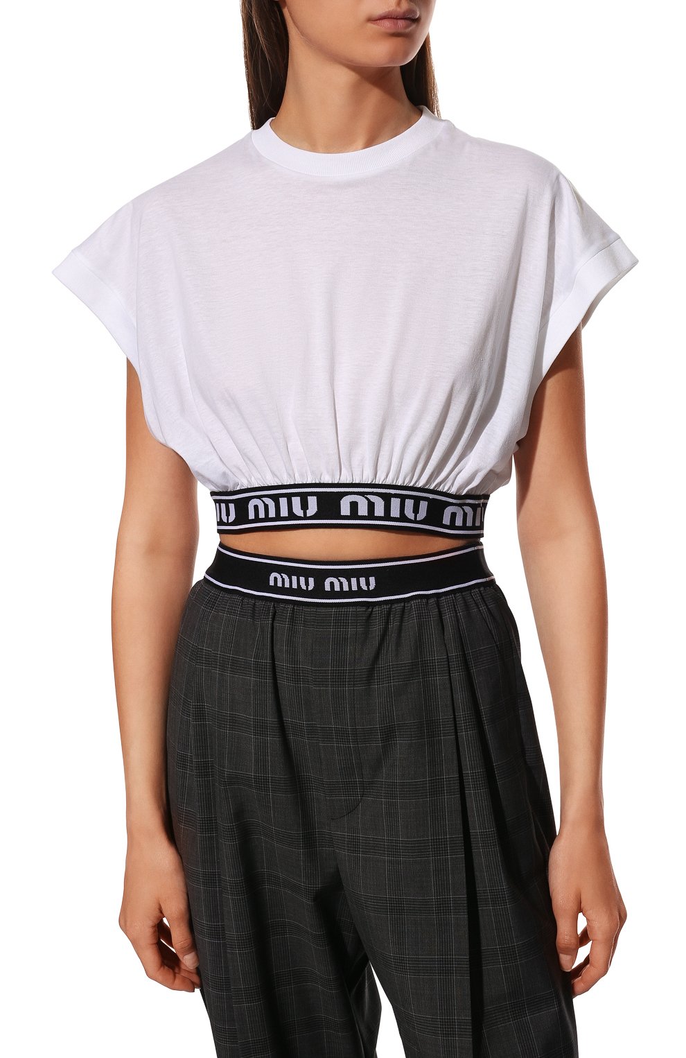 Женский белый хлопковый топ Miu Miu купить в интернет магазине ЦУМ арт Mjt632 1yia F0009
