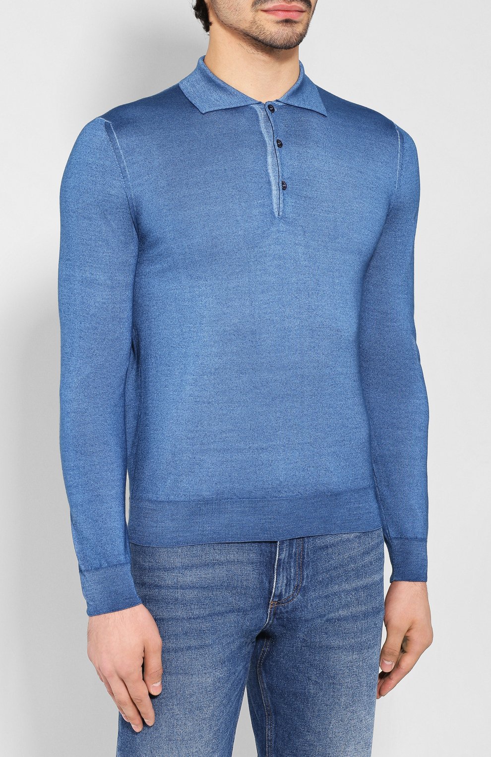 Мужское голубое поло из шерсти и шелка CANALI купить в интернет ...