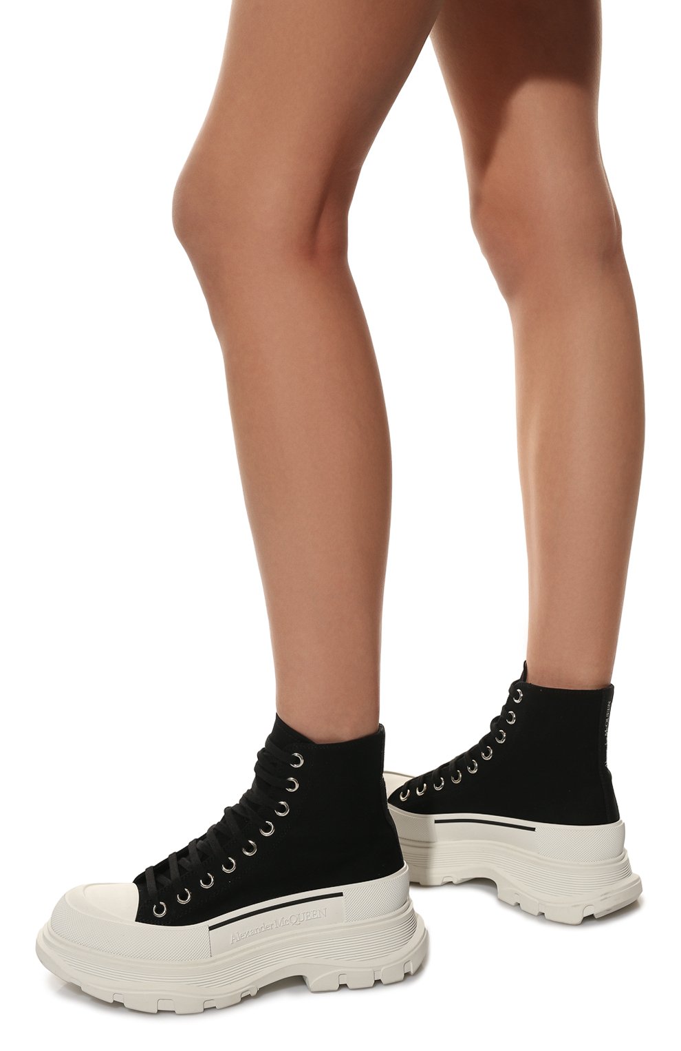 Женские черно-белые текстильные ботинки tread slick ALEXANDER MCQUEEN ...