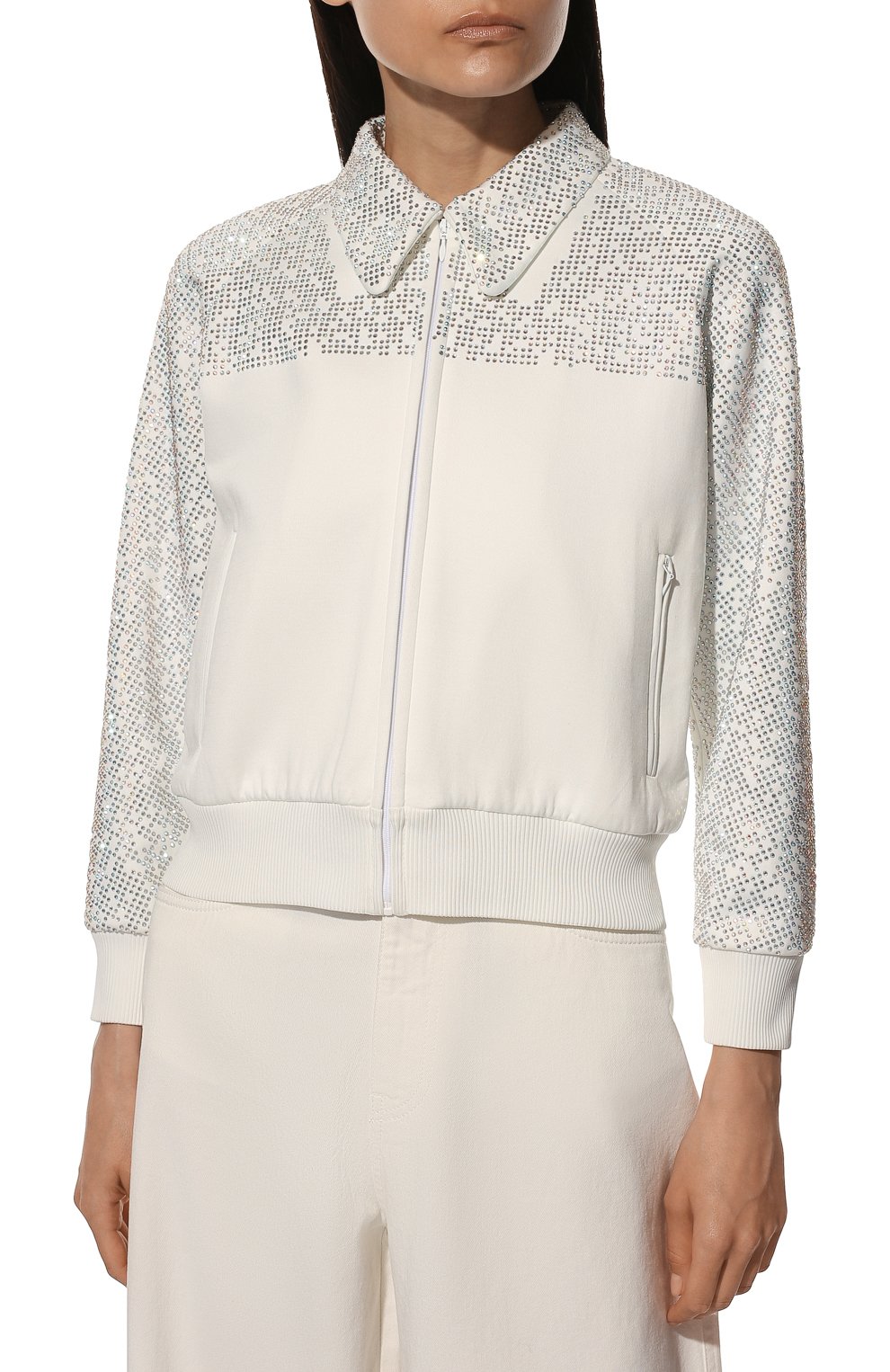 Женская белая куртка с отделкой стразами Miu Miu купить в интернет