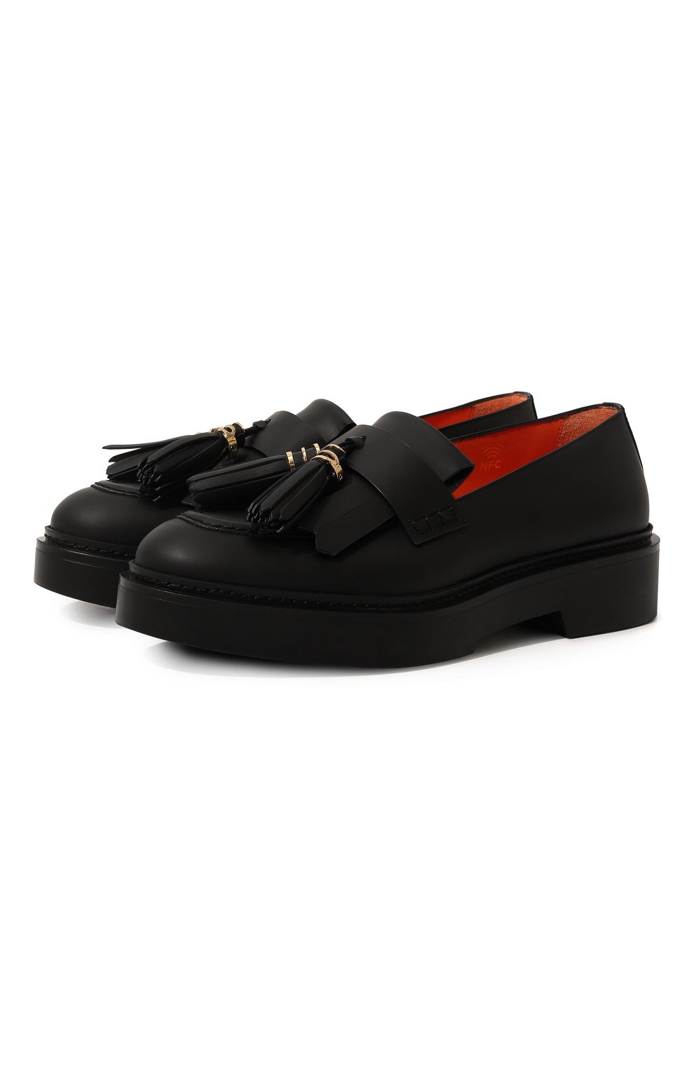 Женские черные кожаные лоферы SANTONI купить в интернет-магазине ЦУМ ...